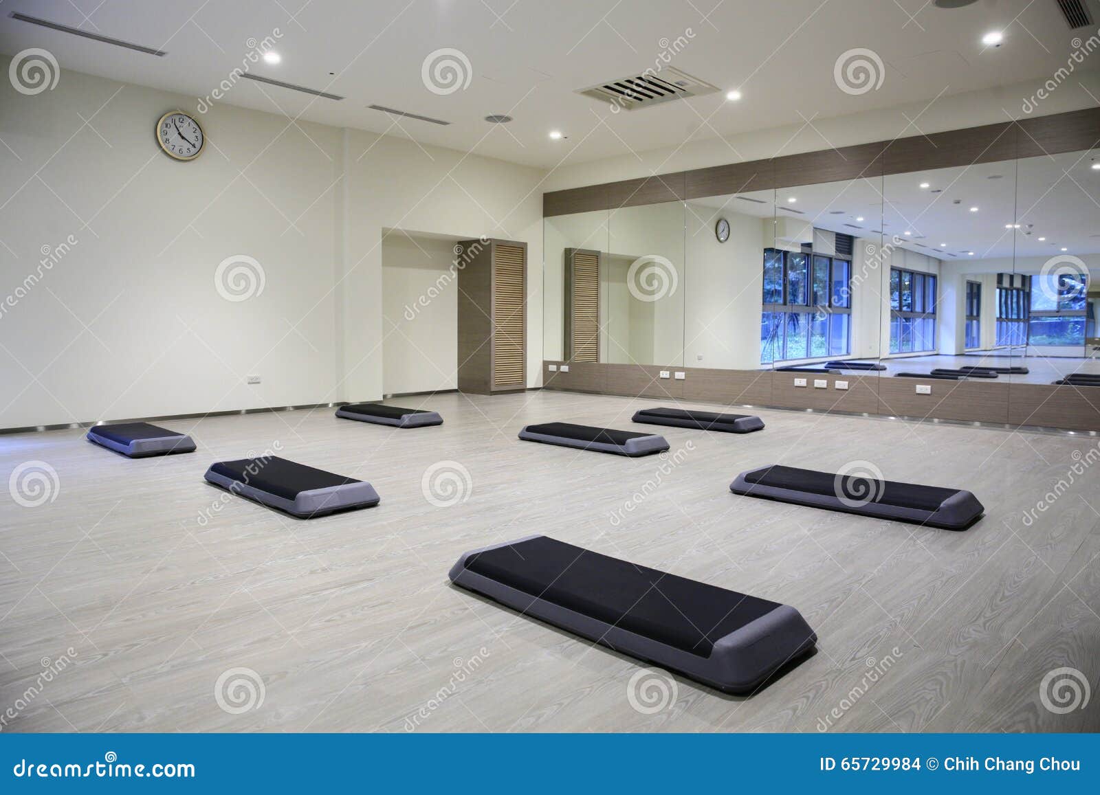 Empty yoga classroom stock photo. Image of open, interior - 65729984