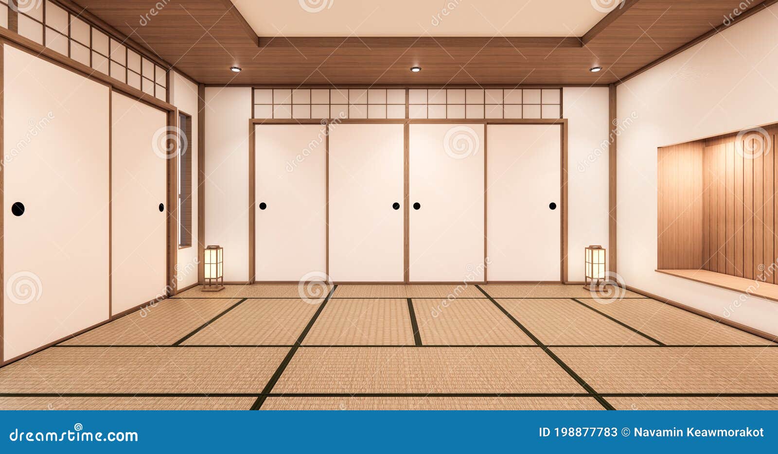 The Empty Yoga Room Inteior with Tatami Mat Floor.3D Rendering Stock ...