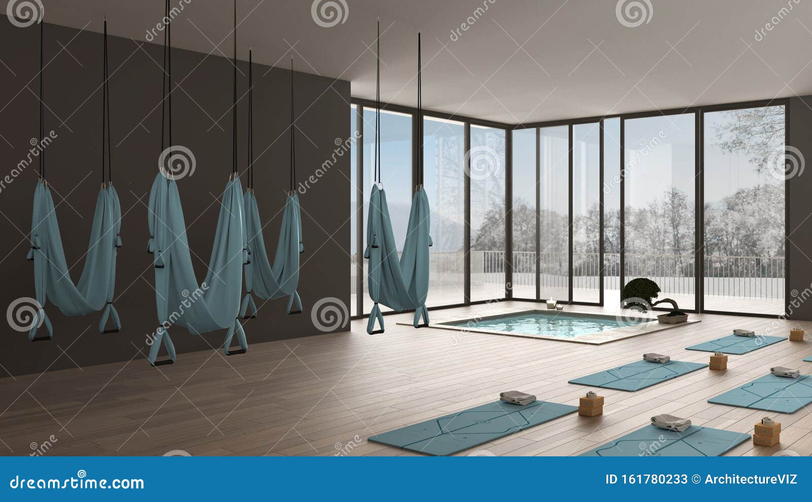 Empty Yoga Studio Interior Design, Minimal Open Space with Mats ...