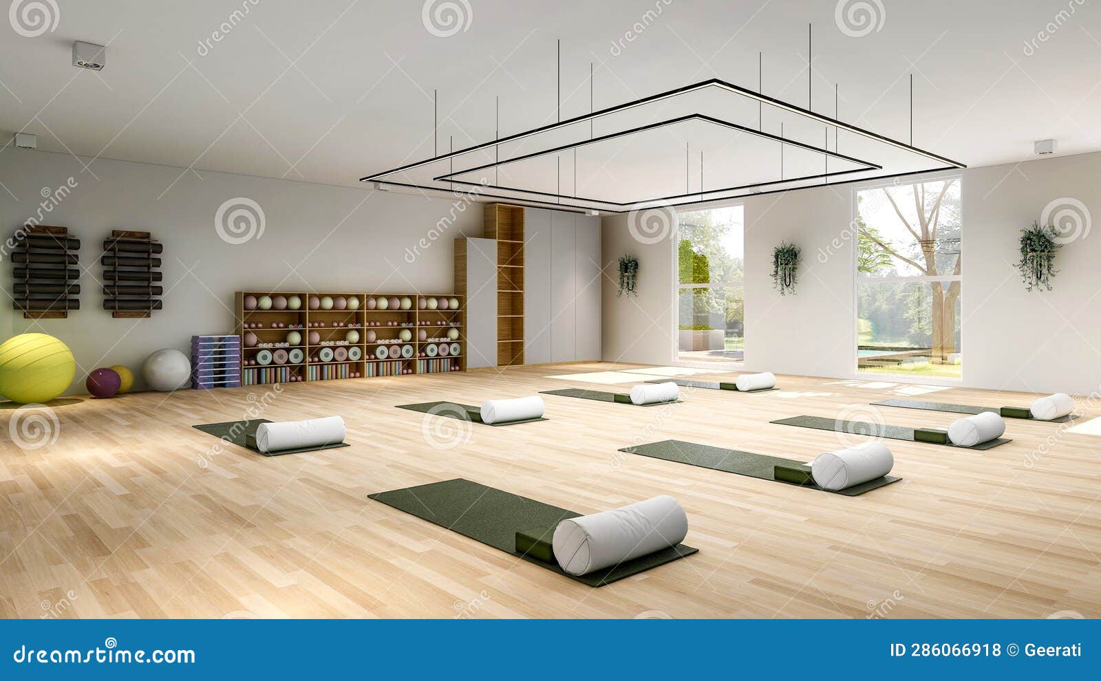 Empty Yoga Studio Interior Design, Open Space with Stage and Large ...