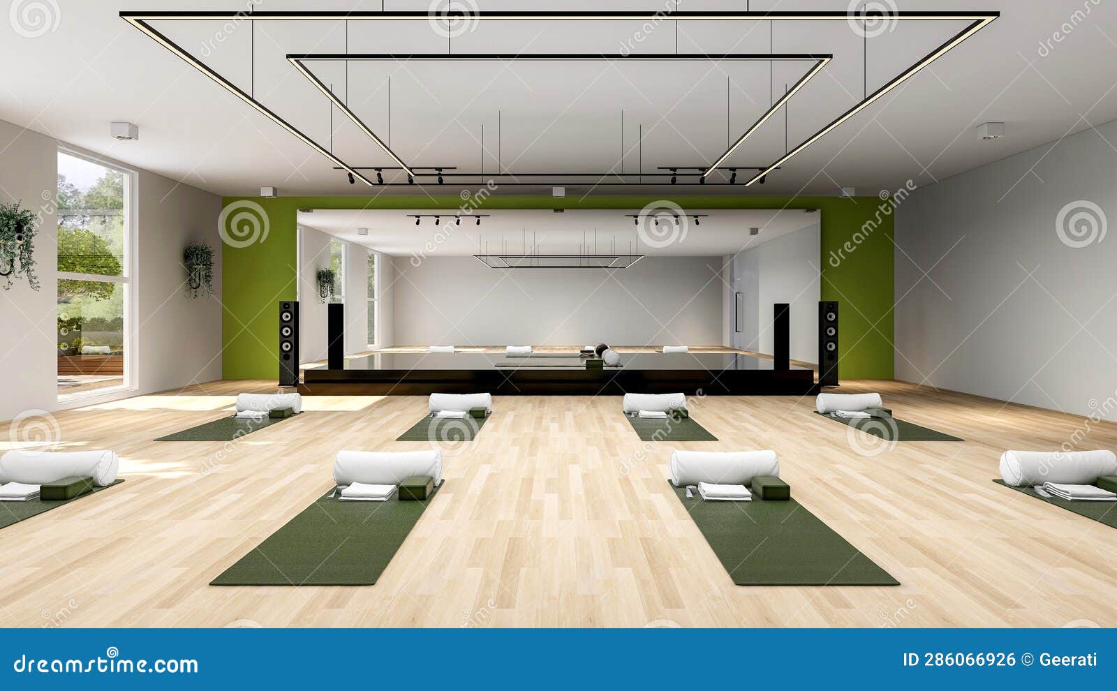 Empty Yoga Studio Interior Design, Open Space with Stage and Large ...