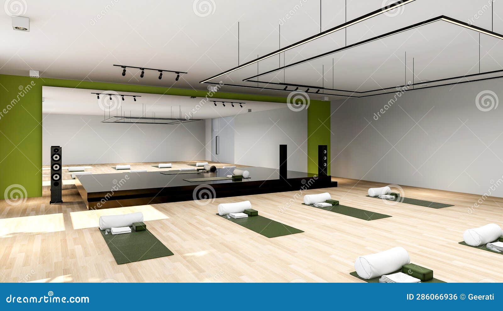 Empty Yoga Studio Interior Design, Open Space with Stage and Large ...