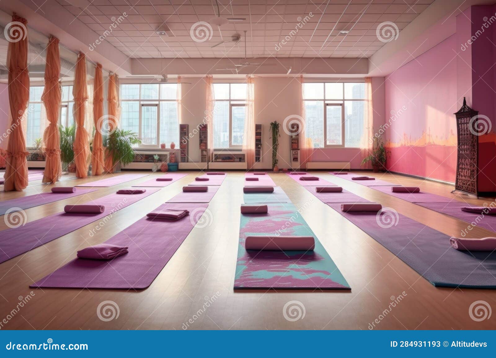 Empty Yoga Studio with Neatly Arranged Mats Stock Illustration ...