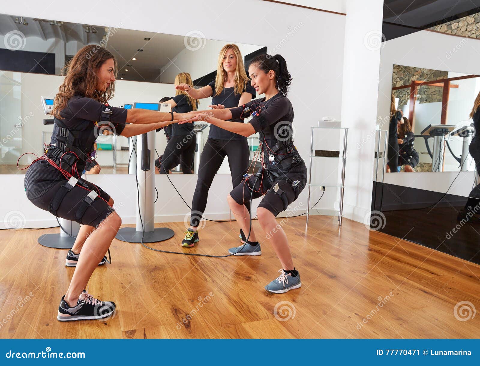 EMS Electro Stimulation Women Exercises Stock Image - Image of muscle ...