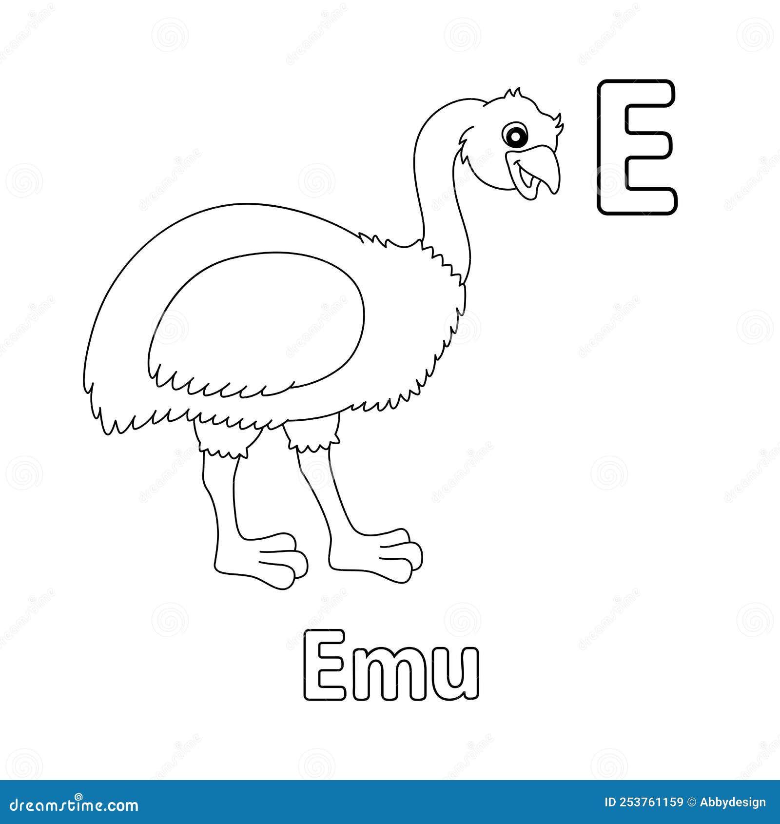 Emu Alphabet ABC Coloring Page E Stock Vector - Illustration of feather ...