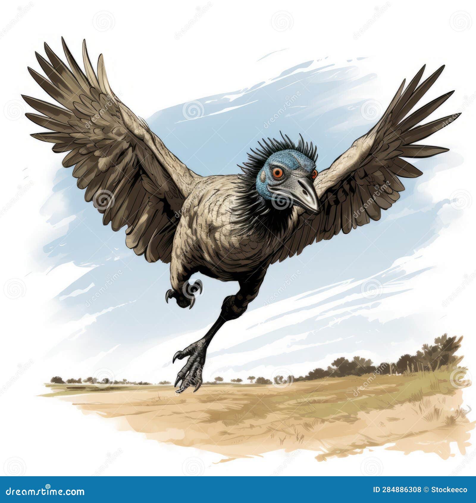 Emu in Flight: a Comic Book Style Illustration by Travis Charest Stock ...