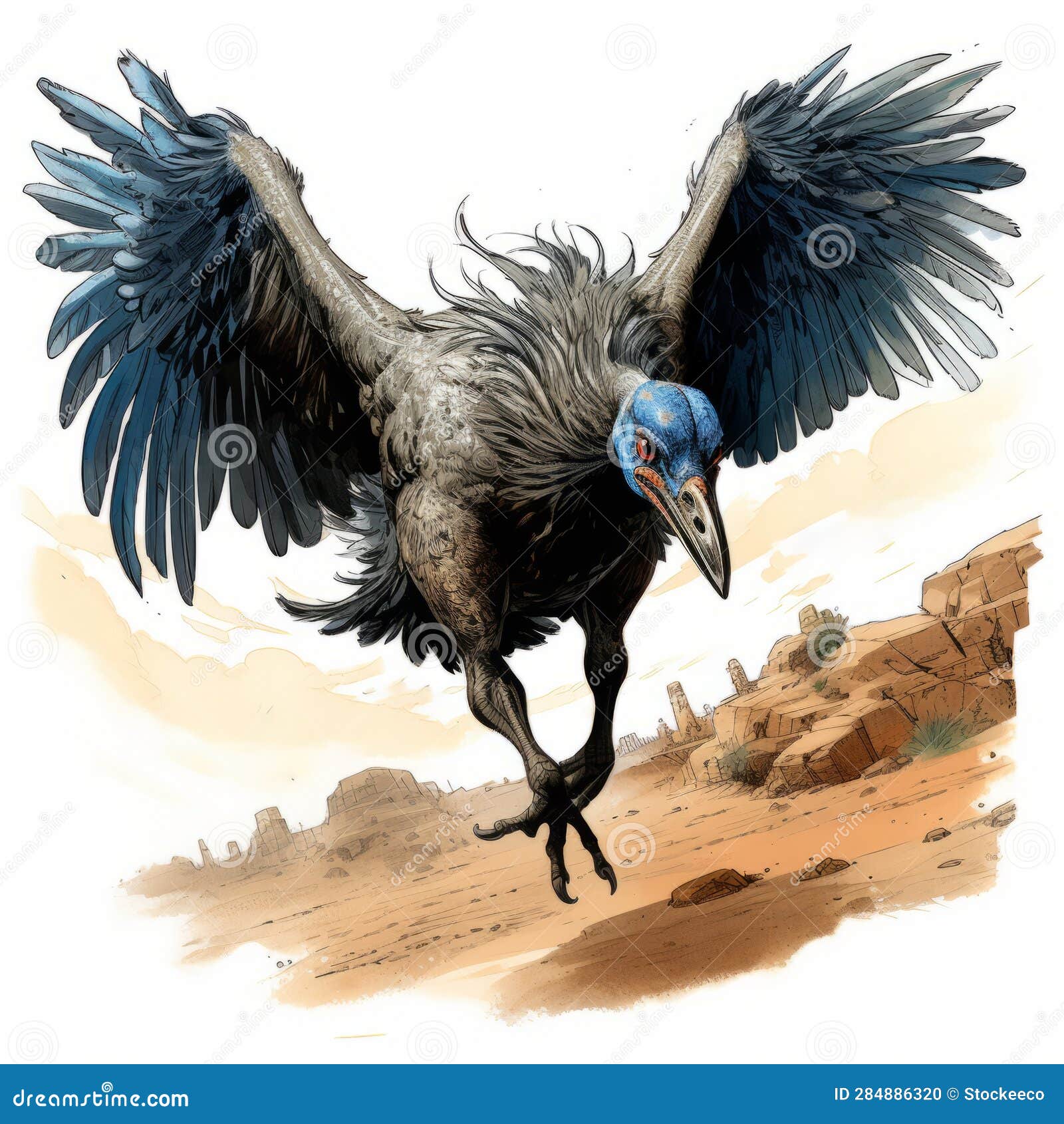 Emu in Flight: a Comic Book Style Illustration by Travis Charest Stock ...
