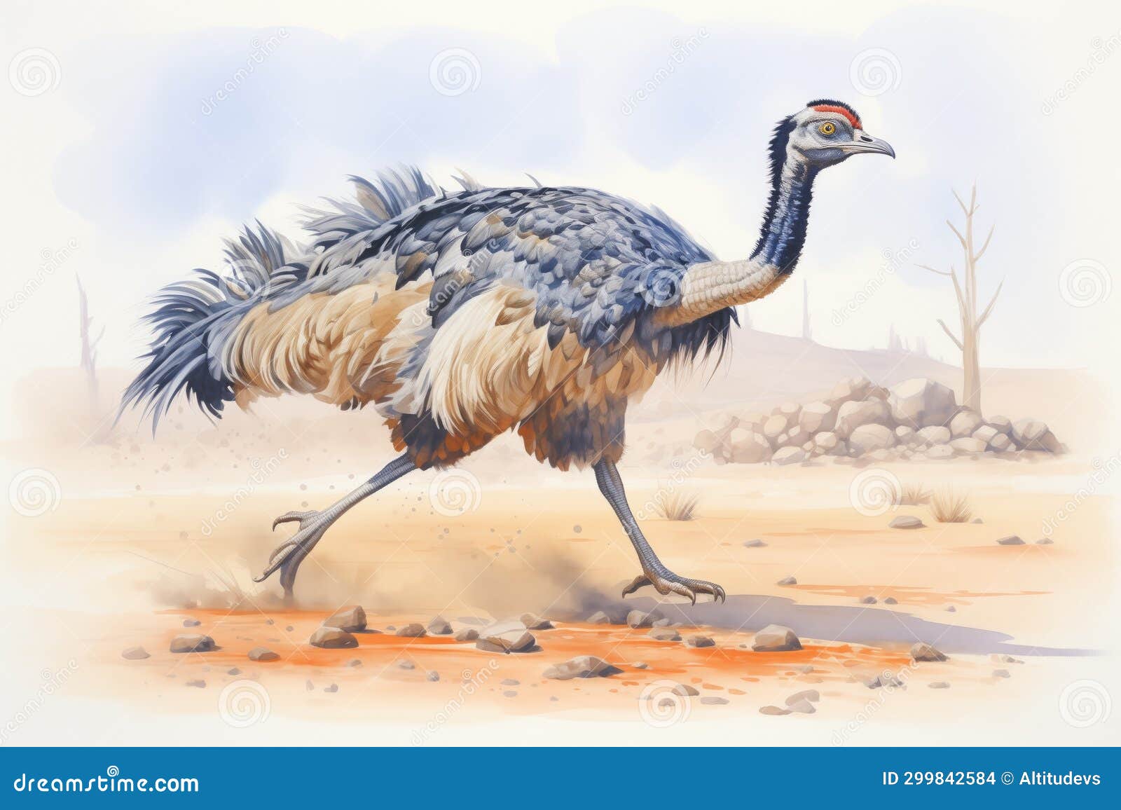Emu Running Full Tilt through an Arid Desertscape Stock Photo - Image ...