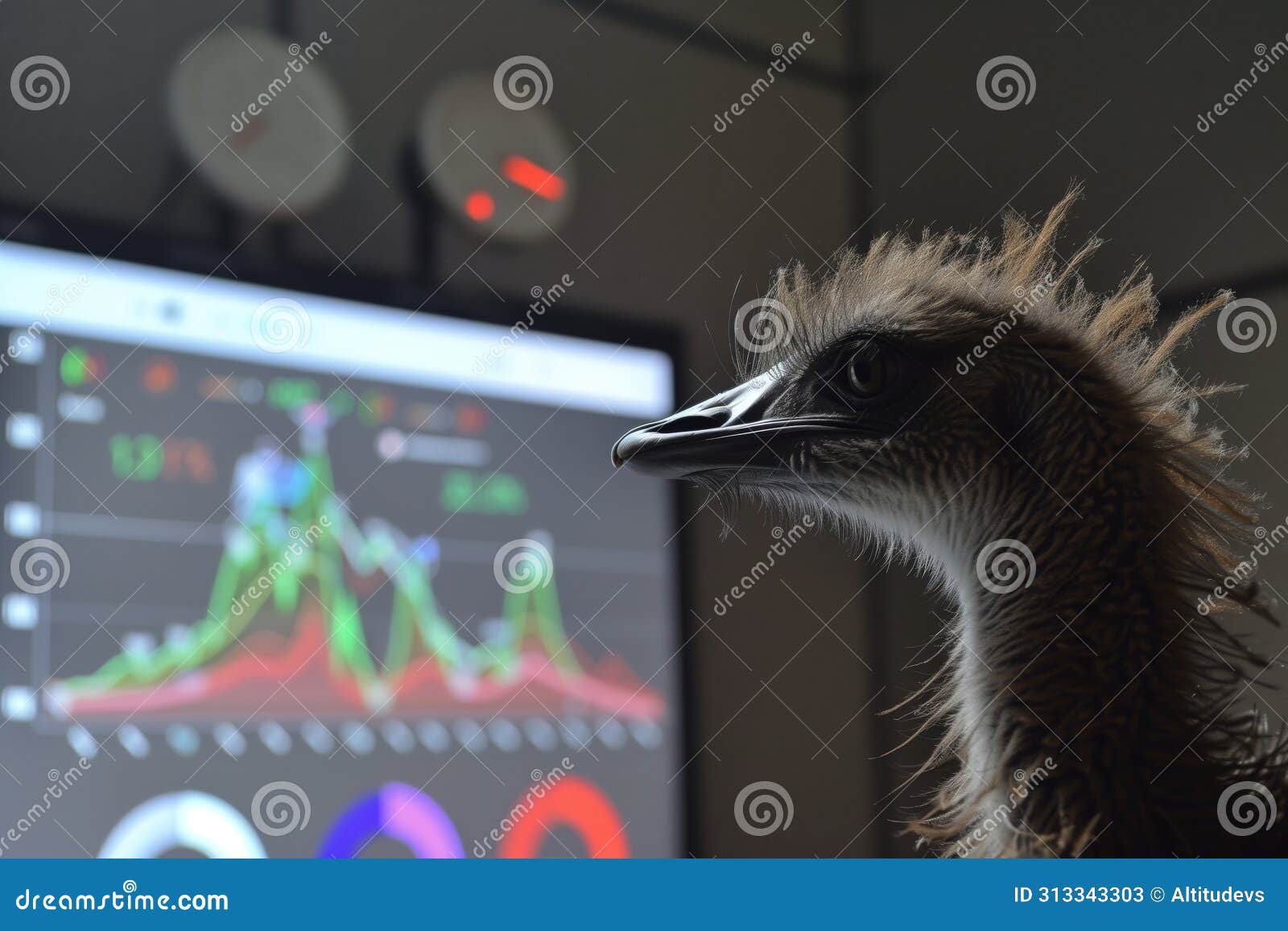 Emu on a Video Call, Screen Showing Graphs and Figures Stock Image ...