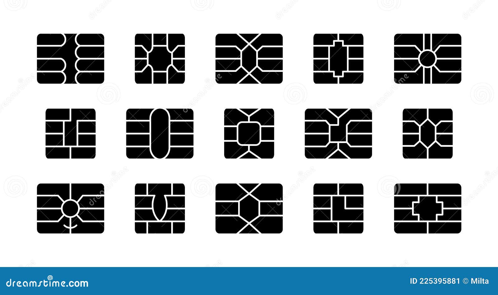 EMV Chip. Credit and Debit Card Elements. Vector Flat Icon Set. Smart ...