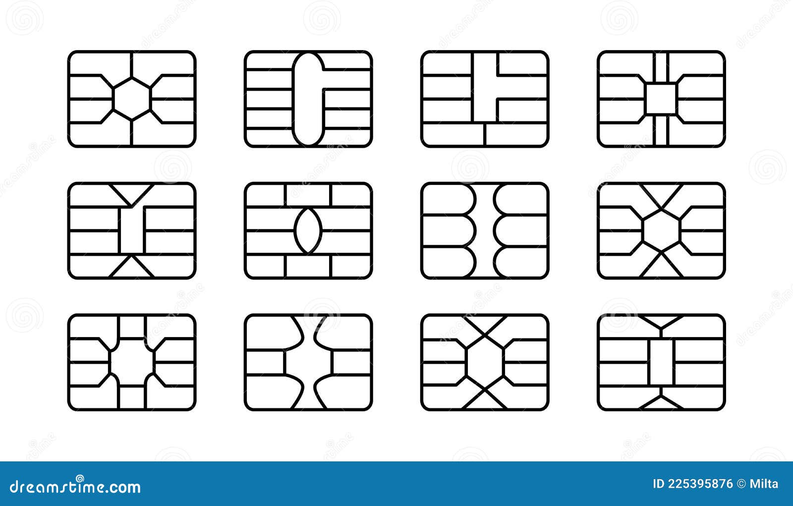 EMV Chip. Credit and Debit Card Elements. Vector Line Icon Set. Smart ...
