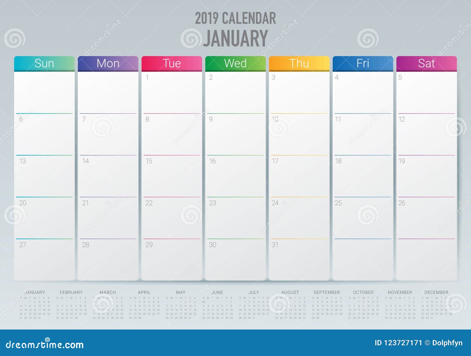 En Enero De 2019 Ejemplo Del Vector Del Calendario De Escritorio ...