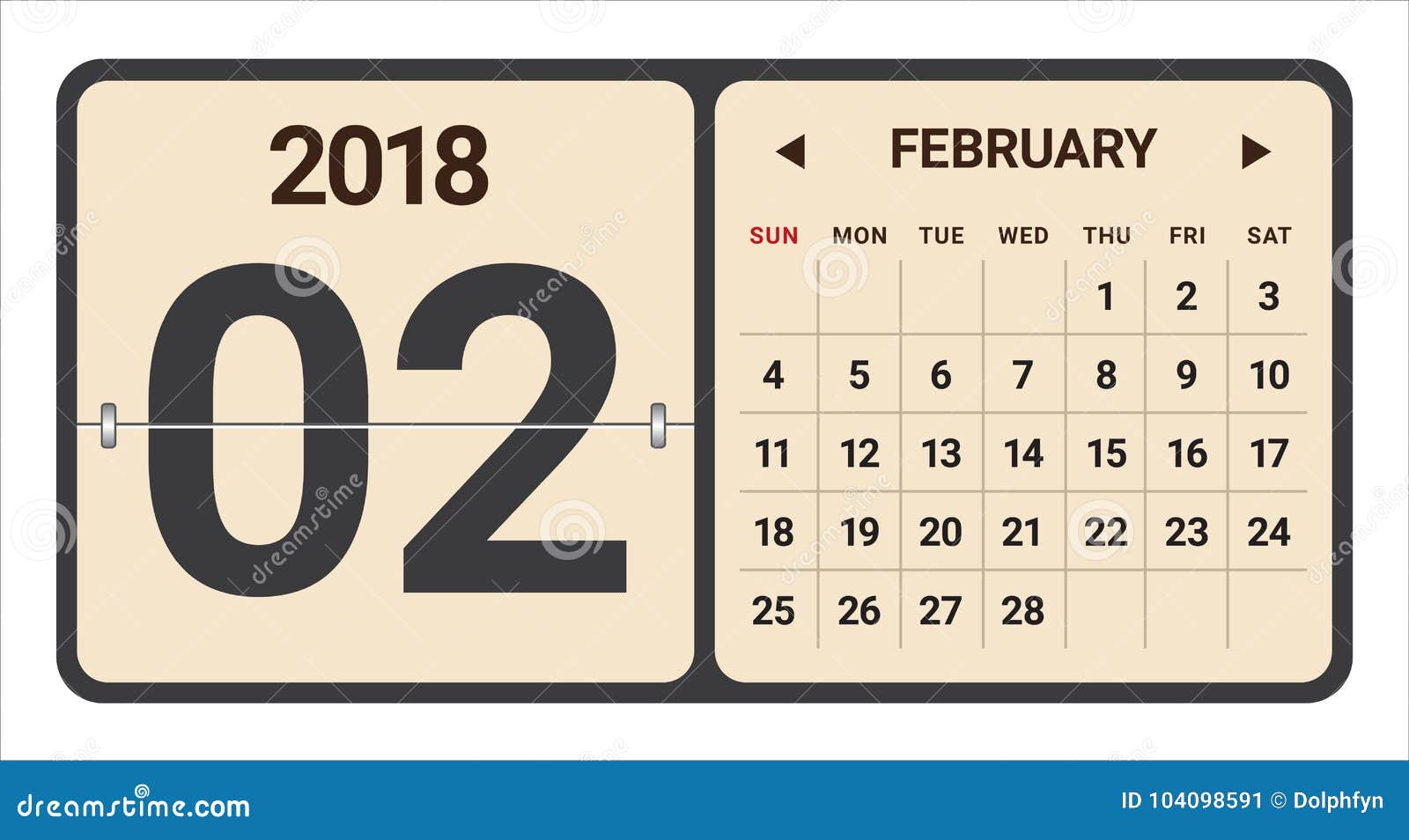 En Febrero De 2018 Ejemplo Del Vector Del Calendario Ilustración del ...