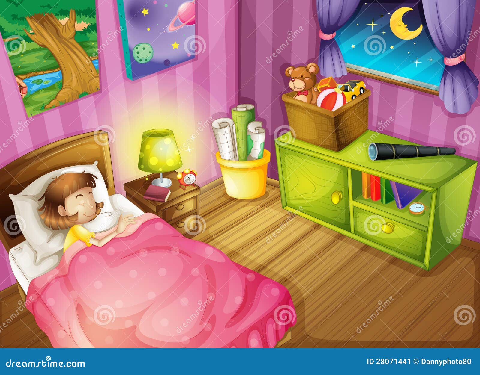 En flicka och ett sovrum stock illustrationer. Illustration av natt ...