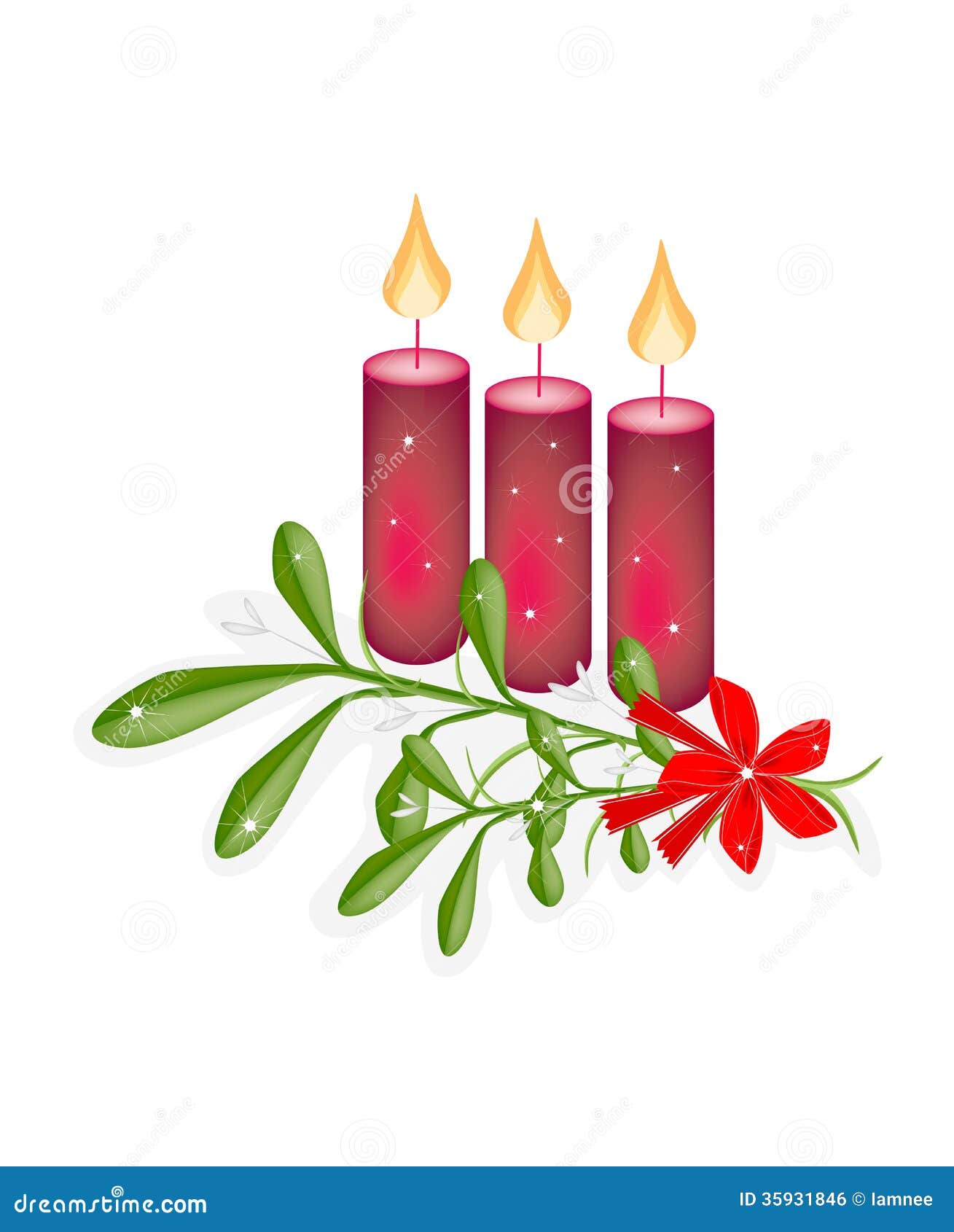 En Grön Mistel Och Tre Julljus Vektor Illustrationer - Illustration av ...