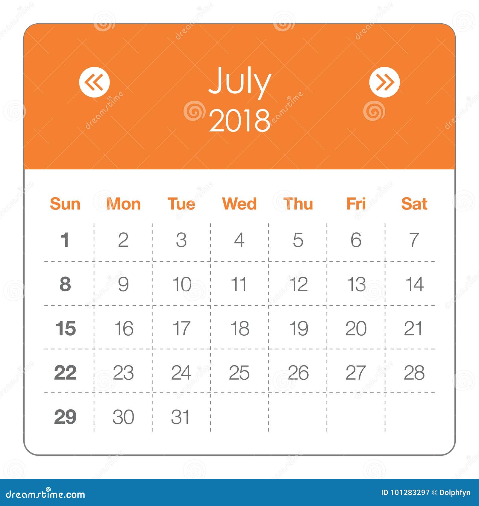En Julio De 2018 Ejemplo Del Vector Del Calendario Ilustración del ...
