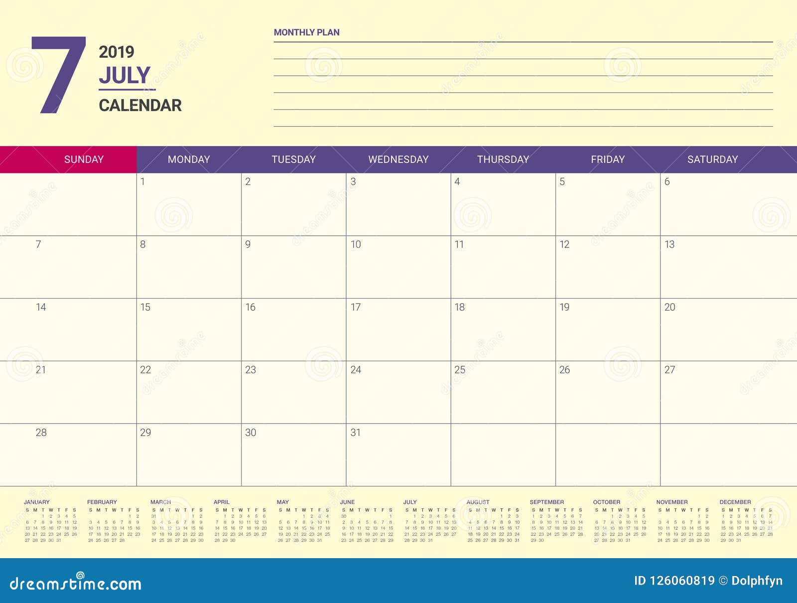 En Julio De 2019 Ejemplo Del Vector Del Calendario De Escritorio ...