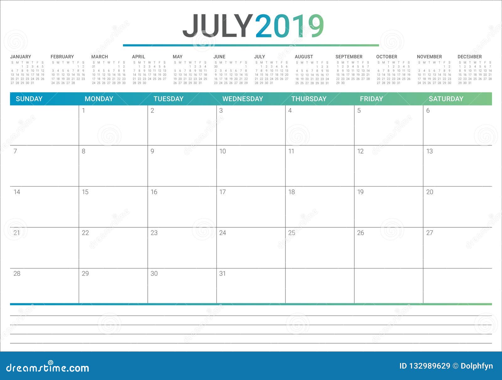 En Julio De 2019 Ejemplo Del Vector Del Calendario De Escritorio ...
