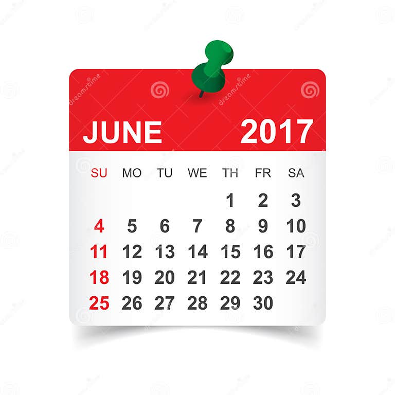 En Junio De 2017 Calendario Ilustración del Vector - Ilustración de ...