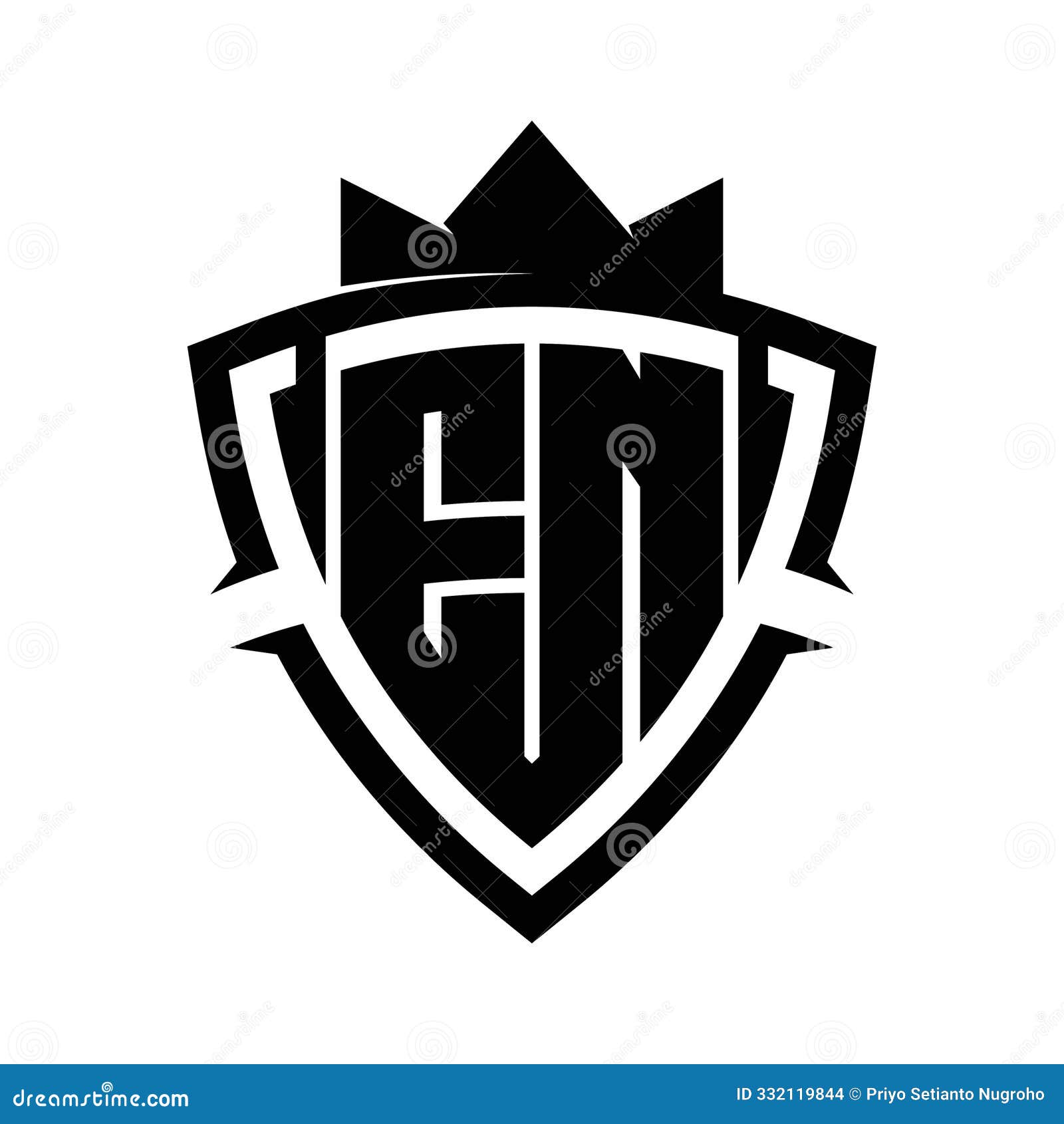EN Letter Bold Monogram Triangle Curve Shield Shape with Crown Black ...