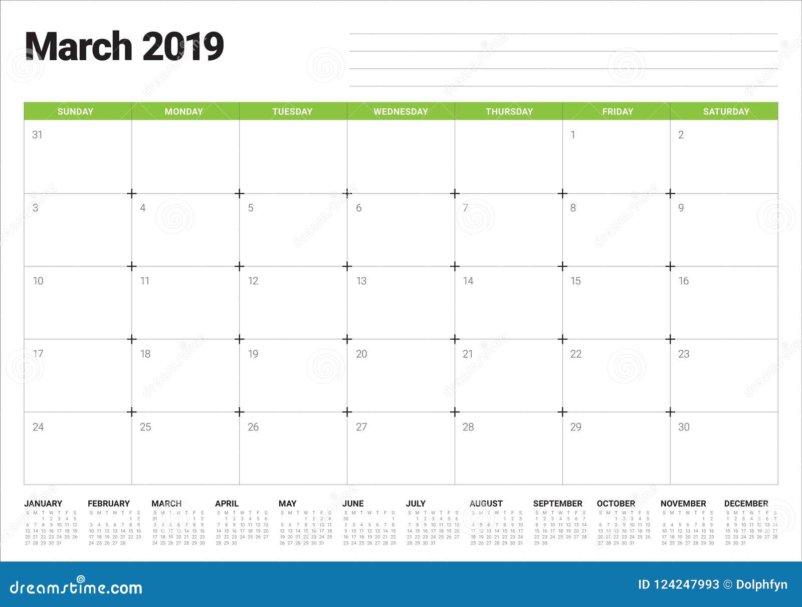 En Marzo De 2019 Ejemplo Del Vector Del Calendario De Escritorio ...