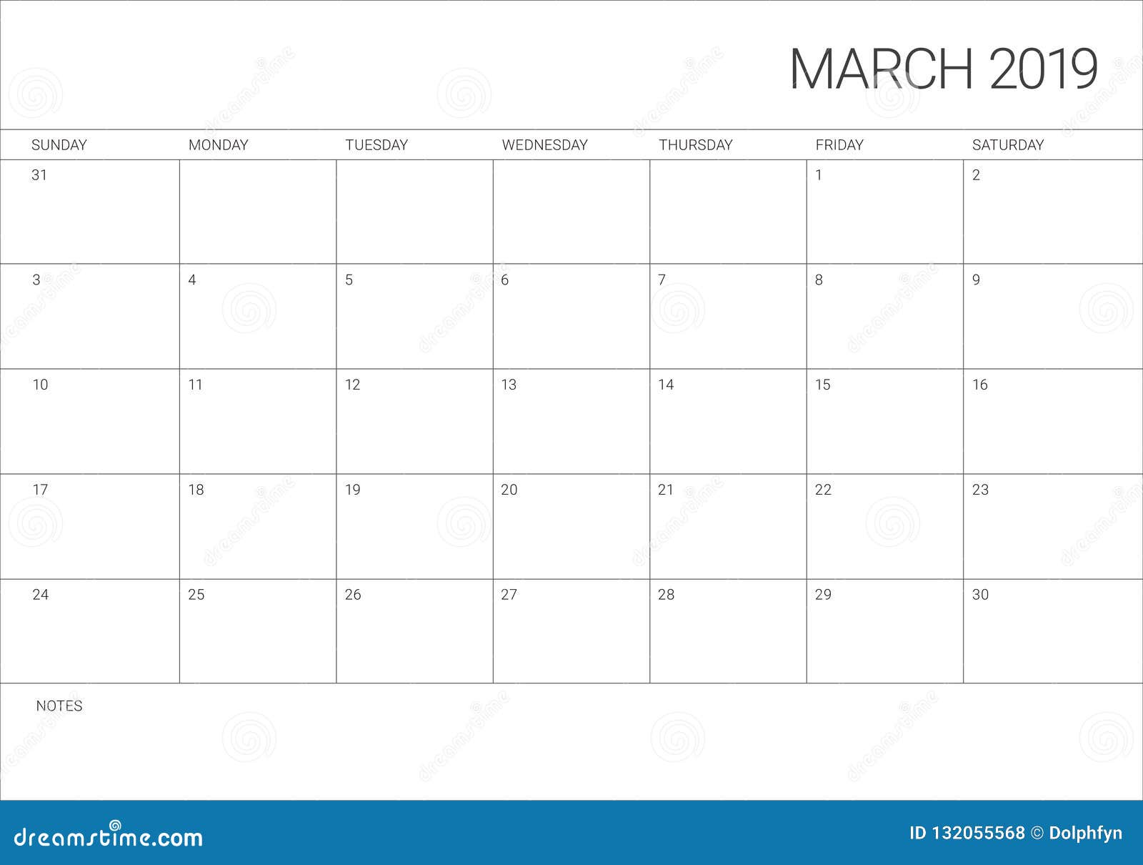 En Marzo De 2019 Ejemplo Del Vector Del Calendario De Escritorio ...