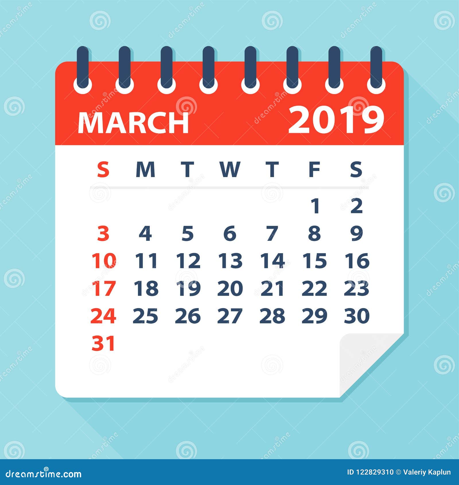 En Marzo De 2019 Hoja Del Calendario - Ejemplo Del Vector Stock de ...