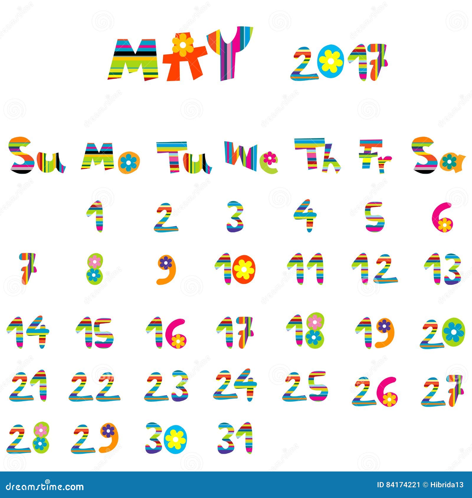 En mayo de 2017 calendario ilustración del vector. Ilustración de lindo ...