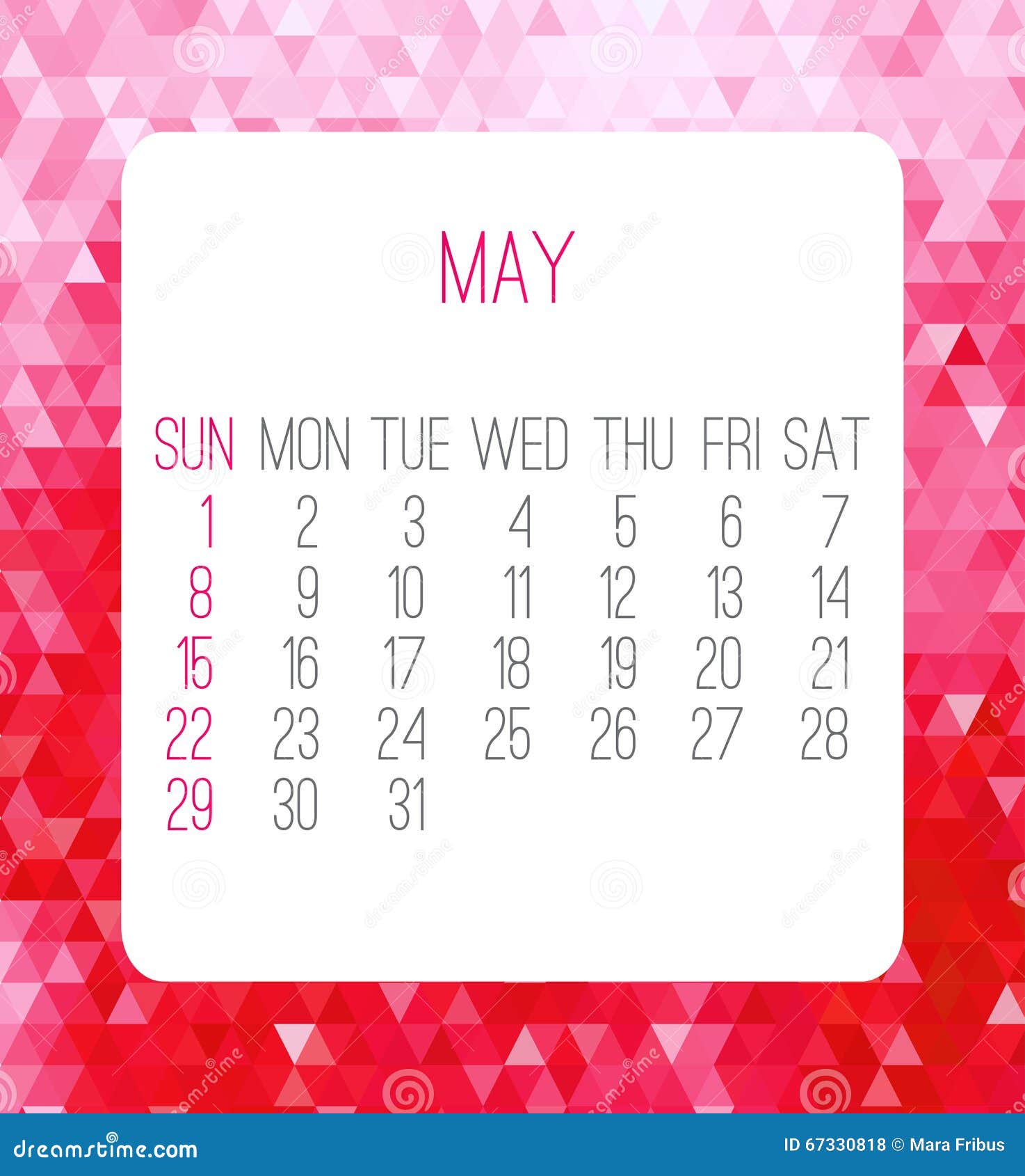 En Mayo De 2016 Calendario Mensual Ilustración del Vector - Ilustración ...