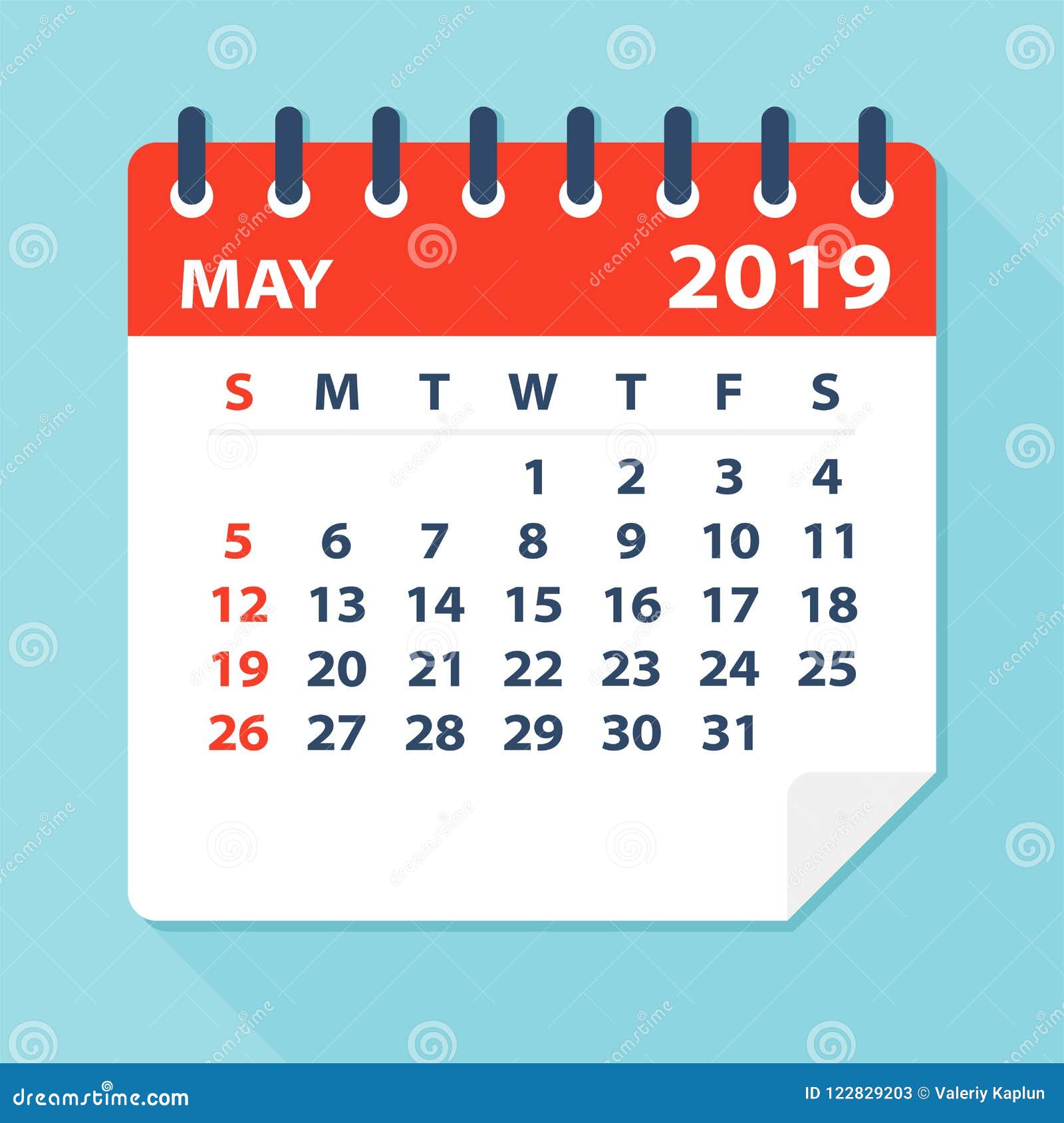 En Mayo De 2019 Hoja Del Calendario - Ejemplo Del Vector Stock de ...