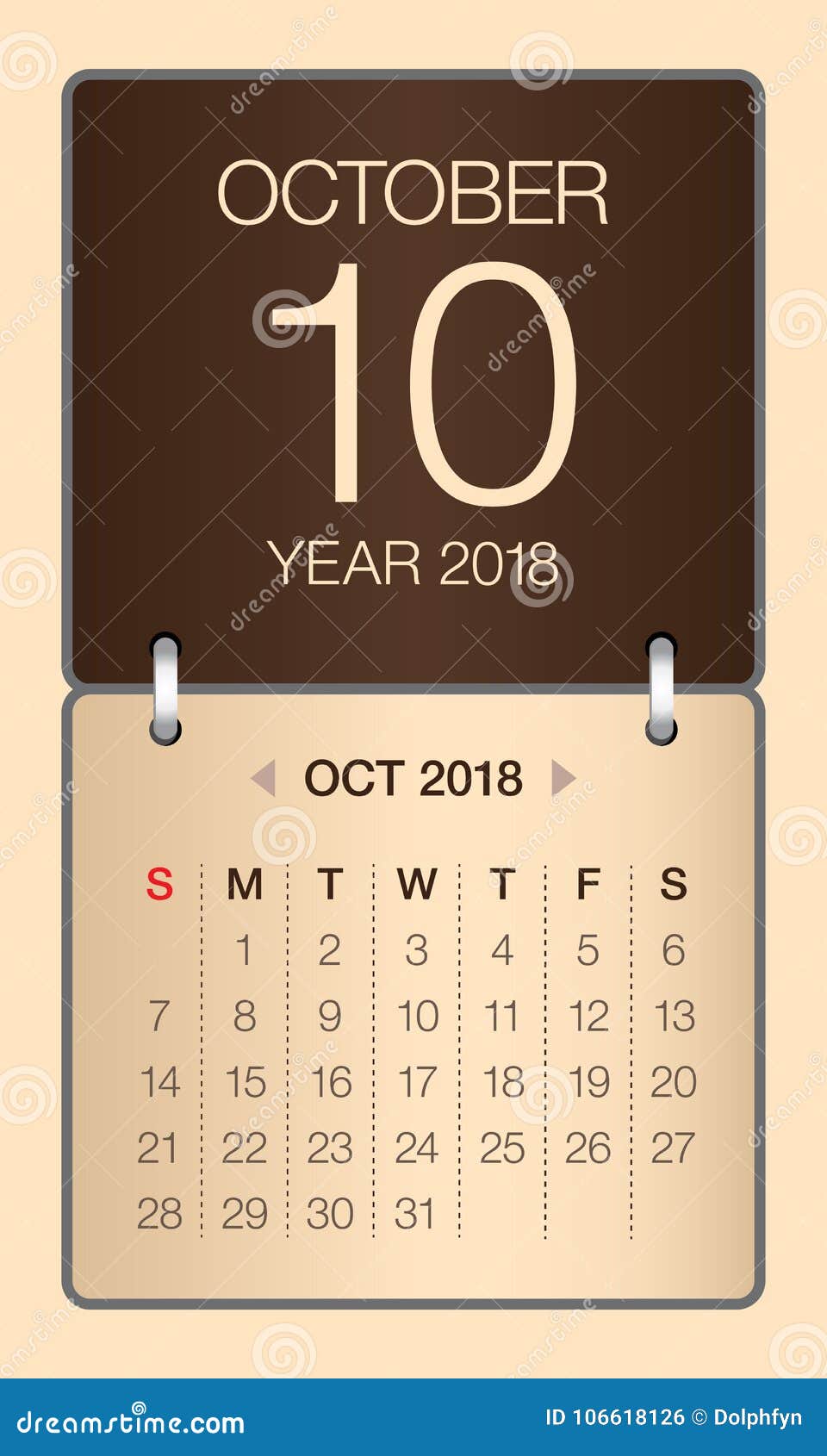 En Octubre De 2018 Ejemplo Del Vector Del Calendario Ilustración del ...