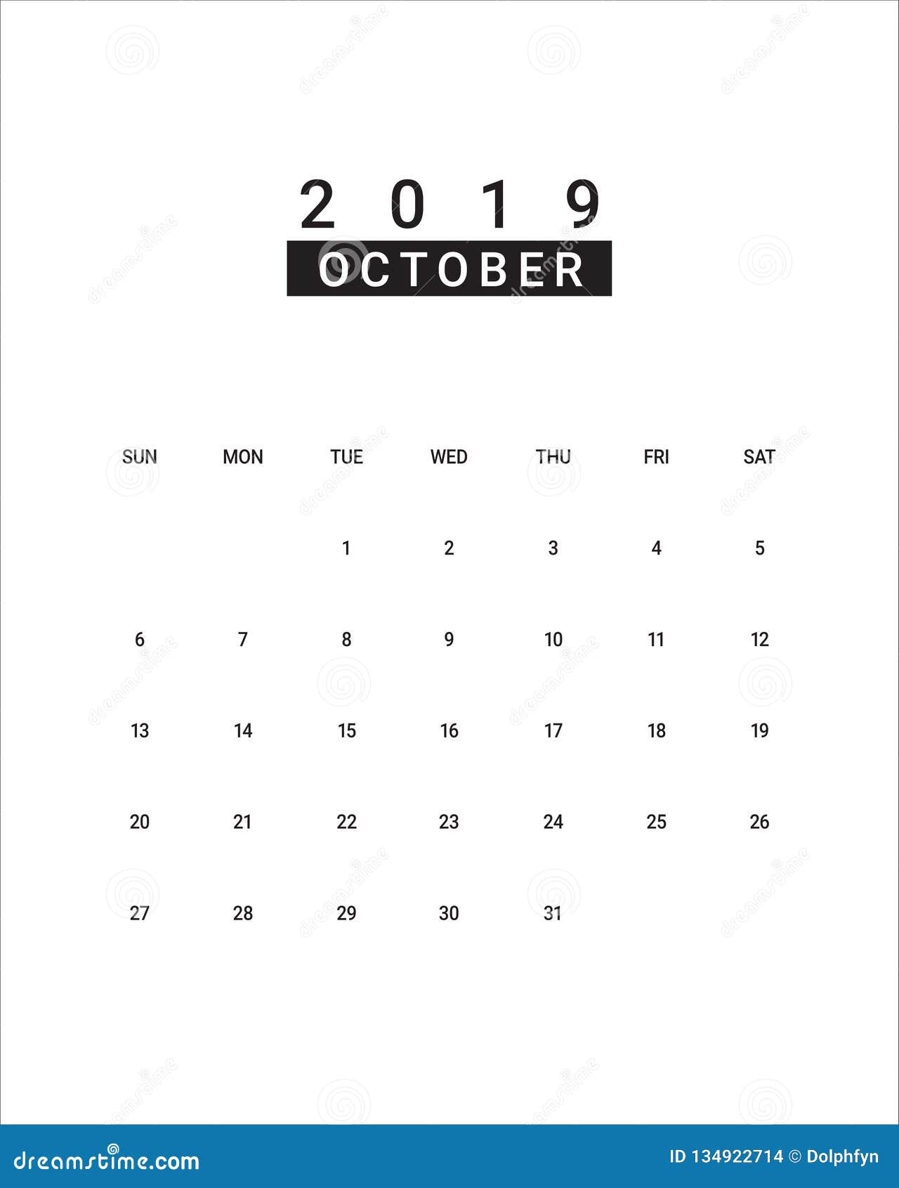 En Octubre De 2019 Ejemplo Del Vector Del Calendario De Escritorio ...