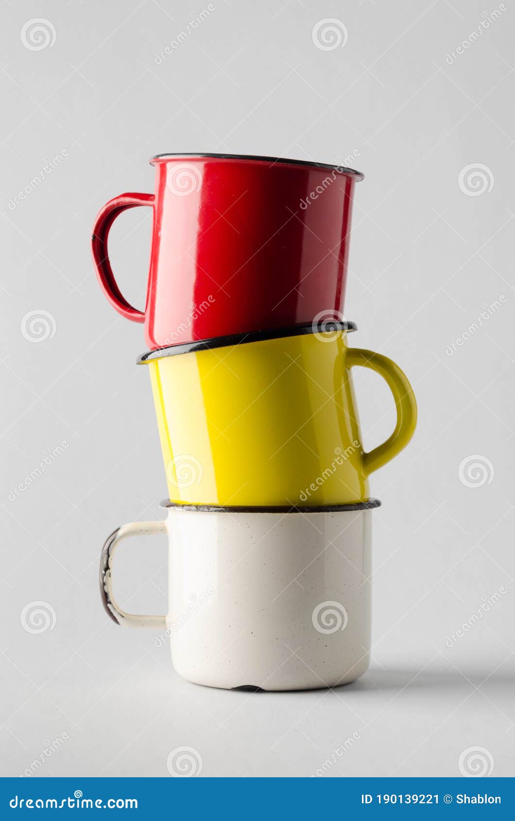Enamel Mug Mock-Up - Three Mugs Stock Image - Image of travel, coffee ...