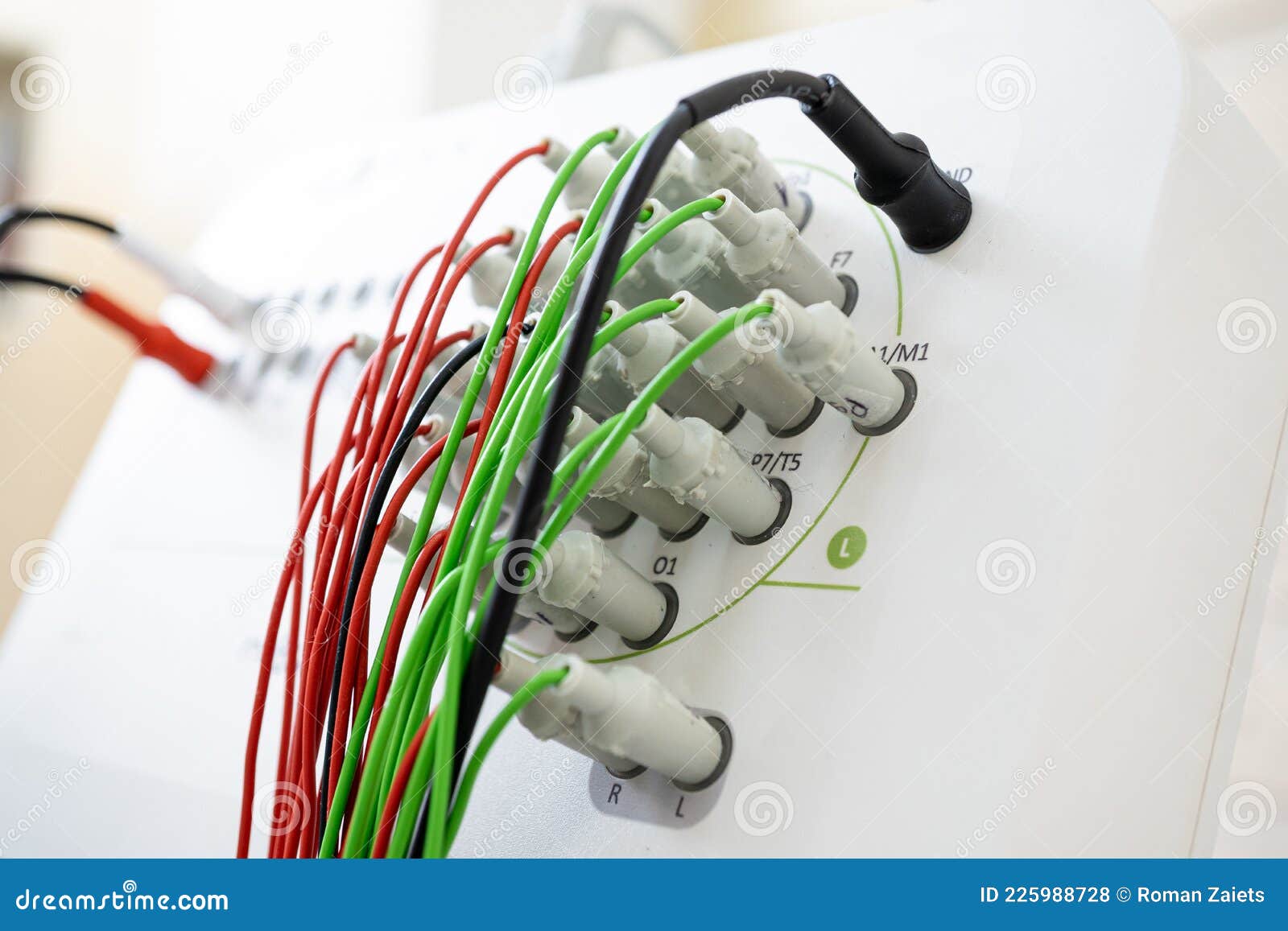 Encephalograph with Green and Red Wires at Modern Medical Center Stock ... Encephalograph with Green and Red Wires at Modern Medical Center Stock ...