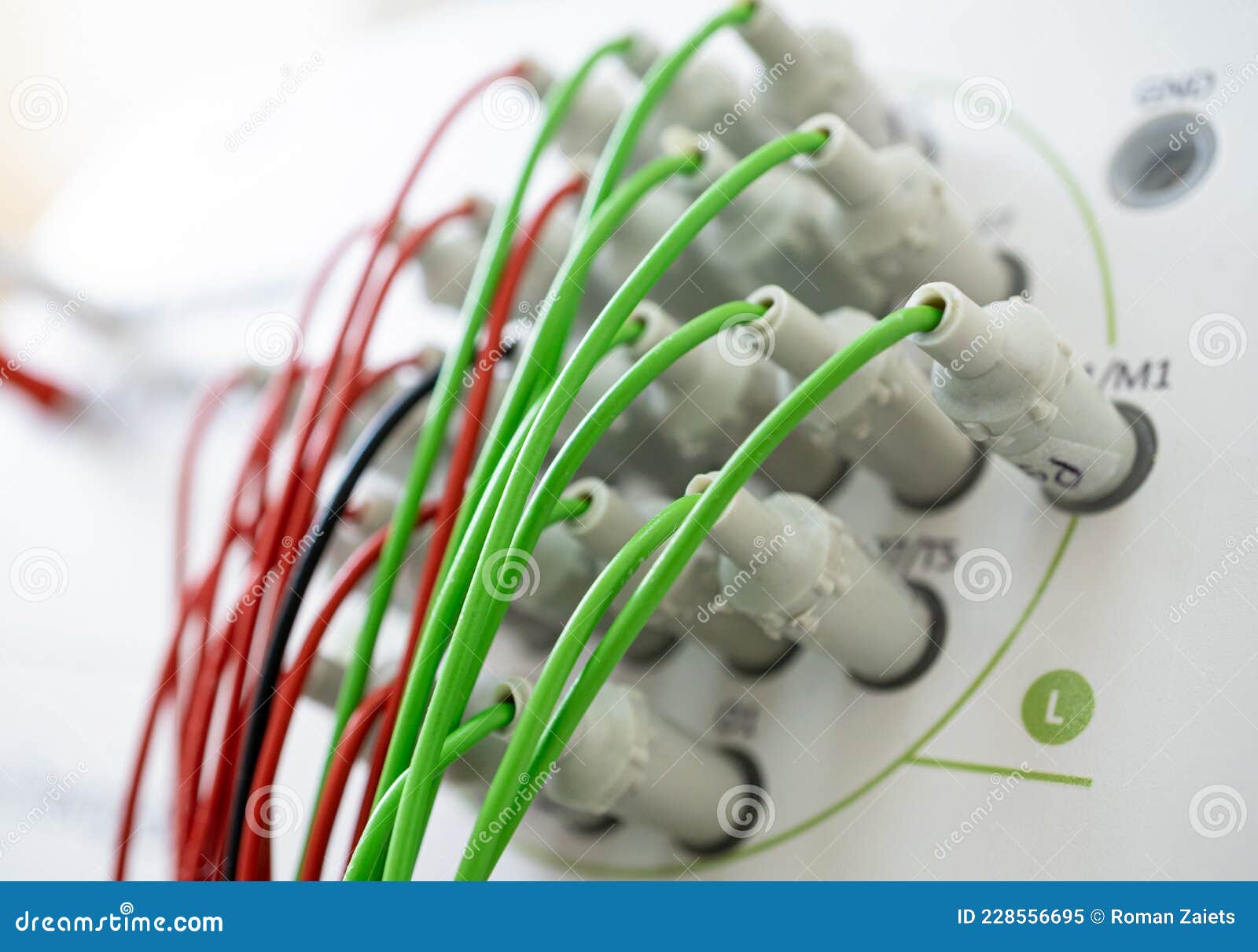 Encephalograph with Green and Red Wires at Modern Medical Center Stock ... Encephalograph with Green and Red Wires at Modern Medical Center Stock ...