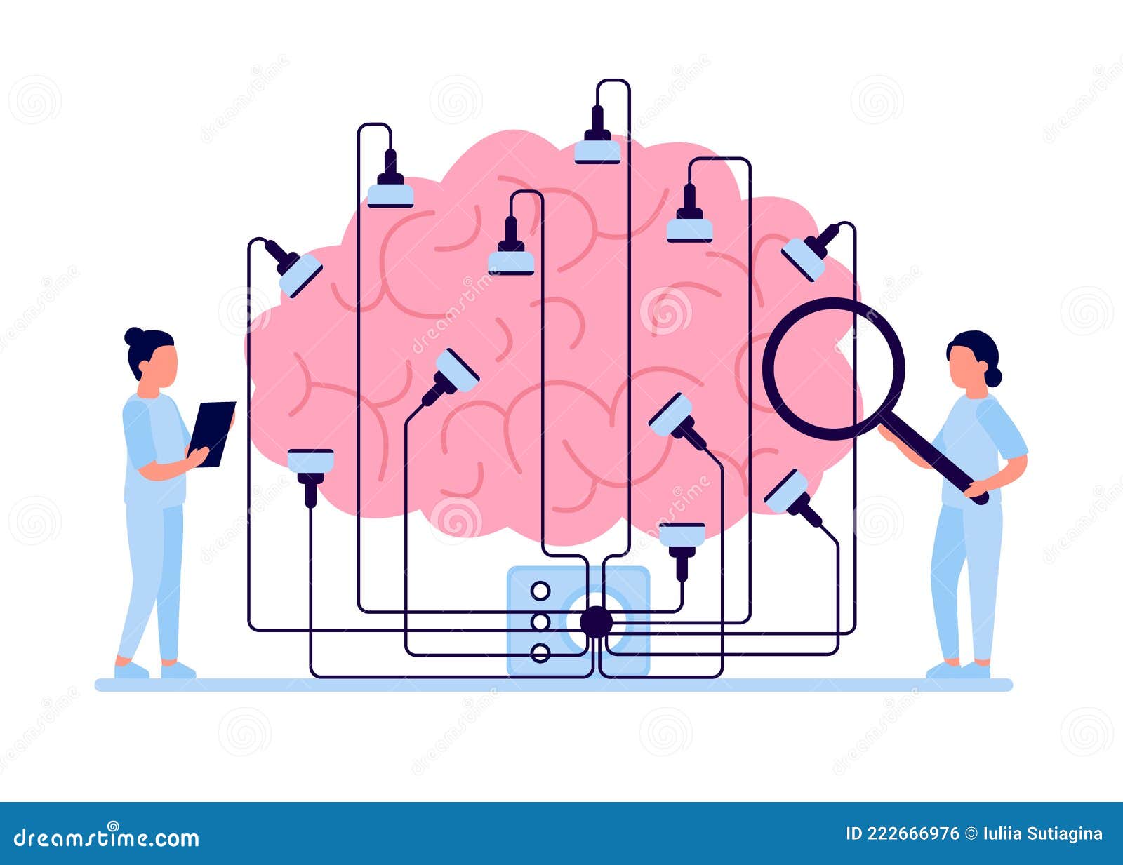 Encephalography Brain Procedure, Patient with Head Electrodes and ... Encephalography Brain Procedure, Patient with Head Electrodes and ...
