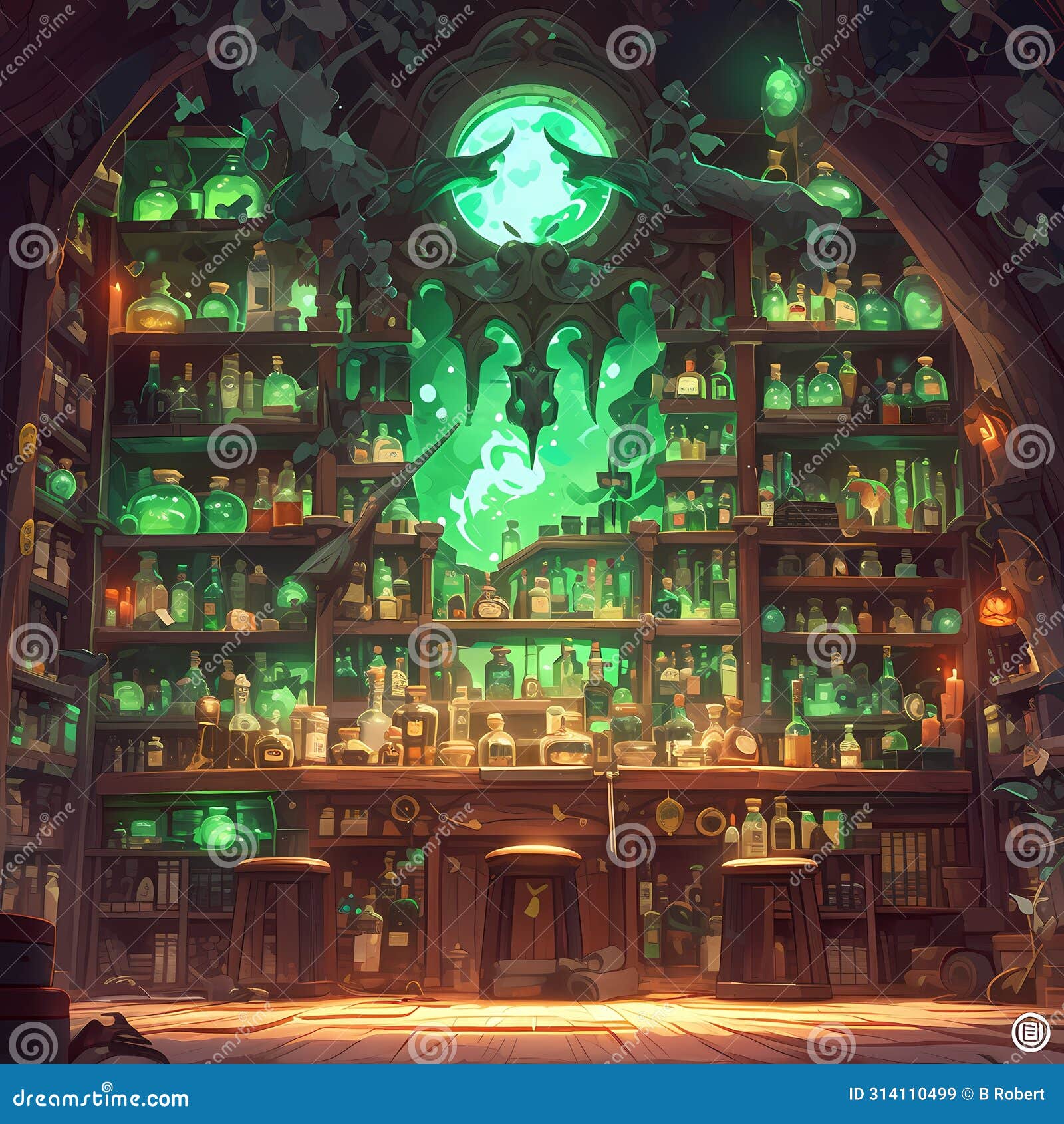 Enchanted Alchemy Lab for Wizards Stock Illustration - Illustration of ...