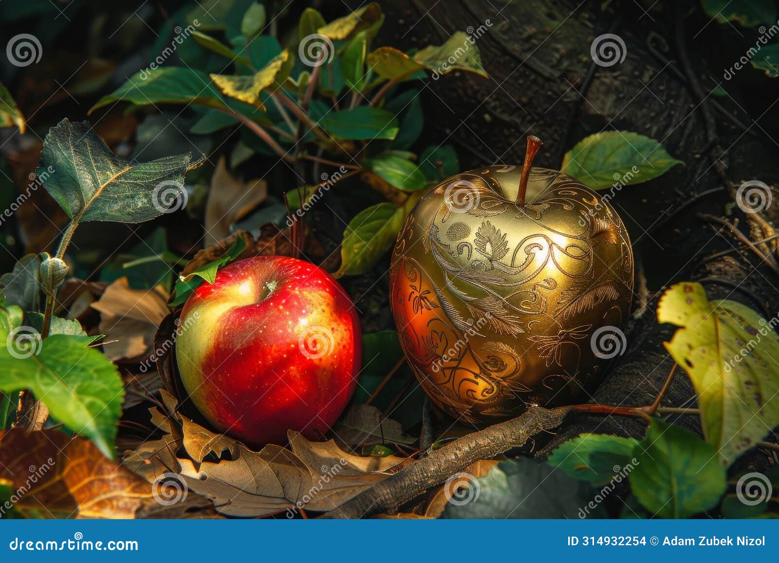 Enchanted Apples in a Mystical Forest Setting Stock Illustration ...