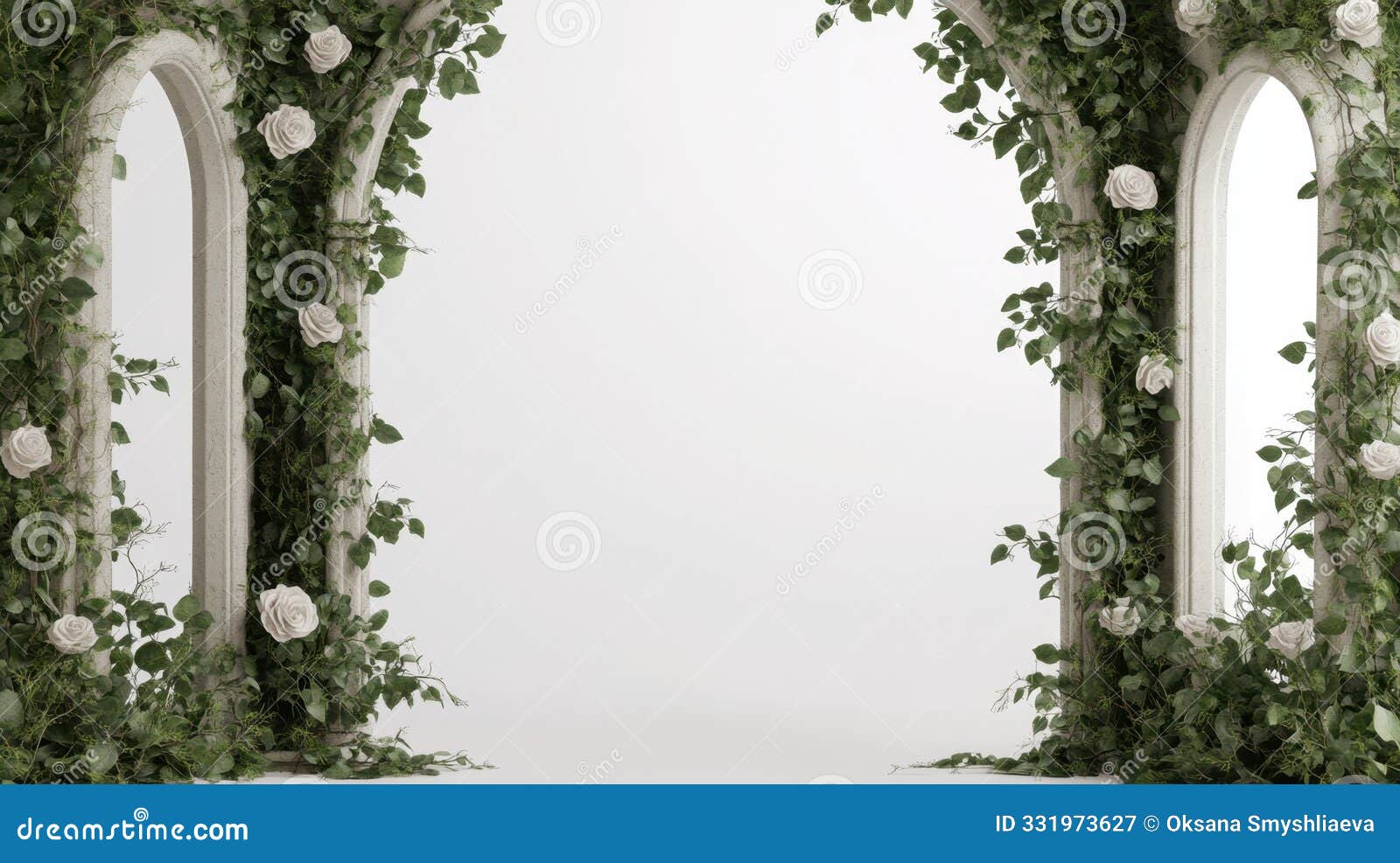 Enchanted Arched Windows Entwined with Green Ivy and White Roses Stock ...