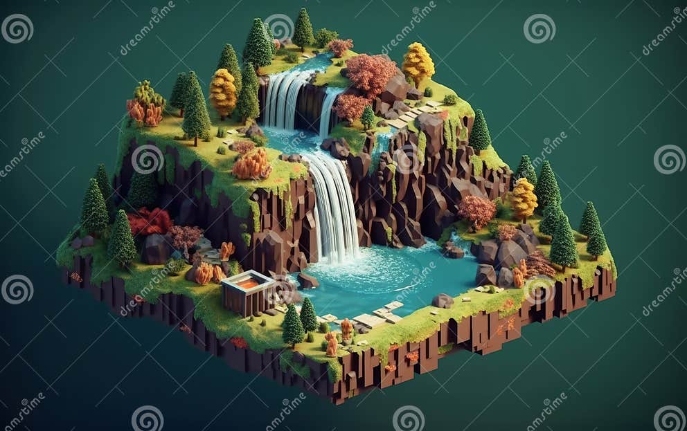 Enchanted Autumn Waterfall: a Low-Poly Paradise. Created by Generative ...