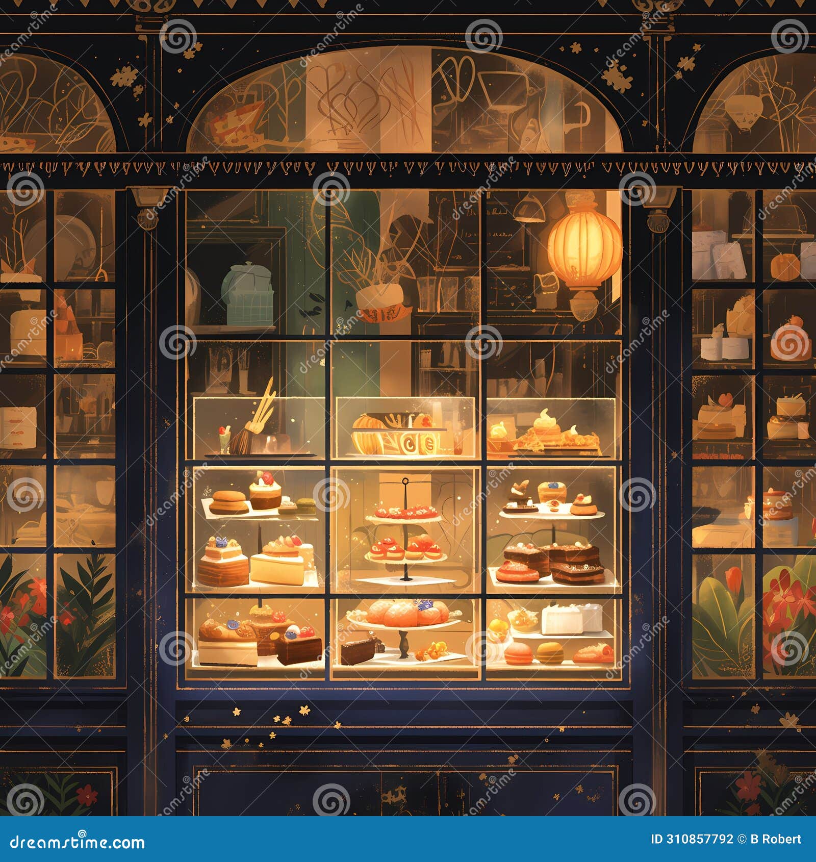 Enchanted Bakery Shop Window Display Stock Illustration - Illustration ...