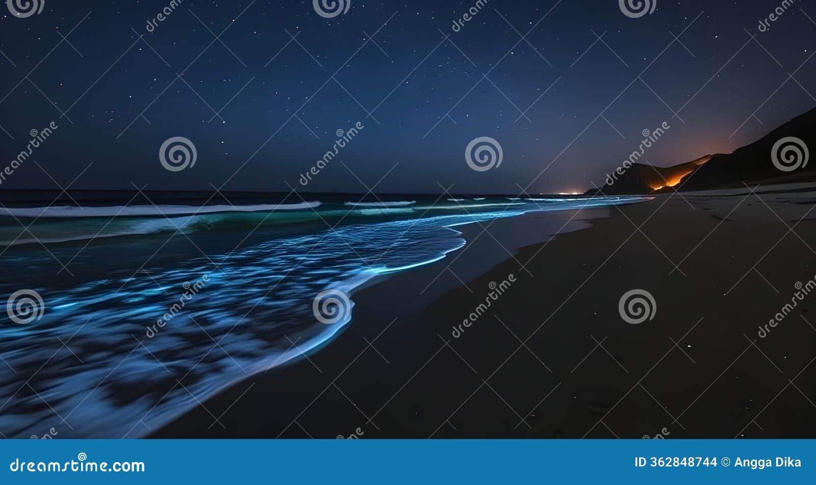 Enchanted Beach with Bioluminescent Waves AI Generated Stock ...