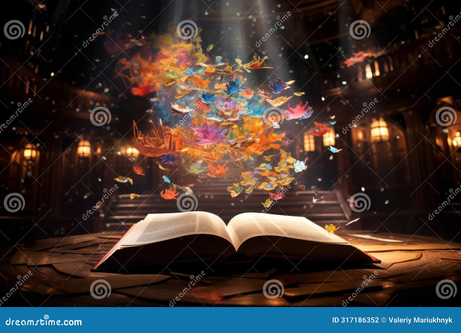 Enchanted Book Bursting with Magical Stories in an Antique Library ...