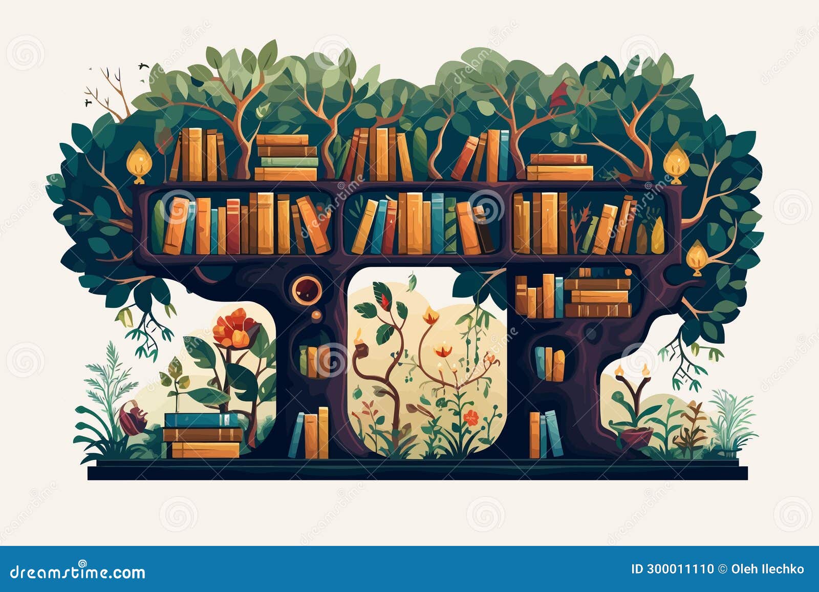 Enchanted Book Library with Floating Shelves Isolated Vector Style ...