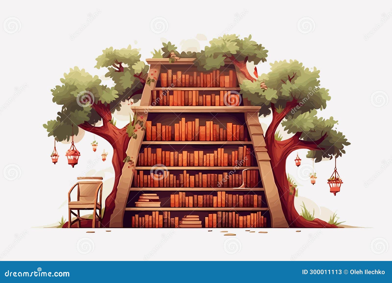 Enchanted Book Library with Floating Shelves Isolated Vector Style ...