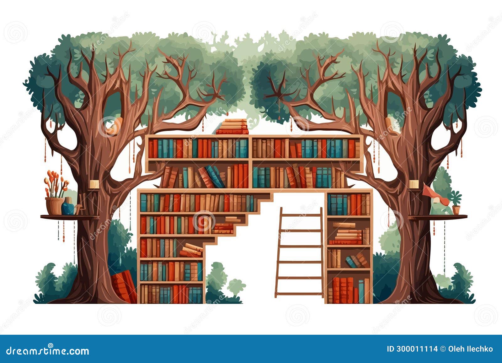 Enchanted Book Library with Floating Shelves Isolated Vector Style ...