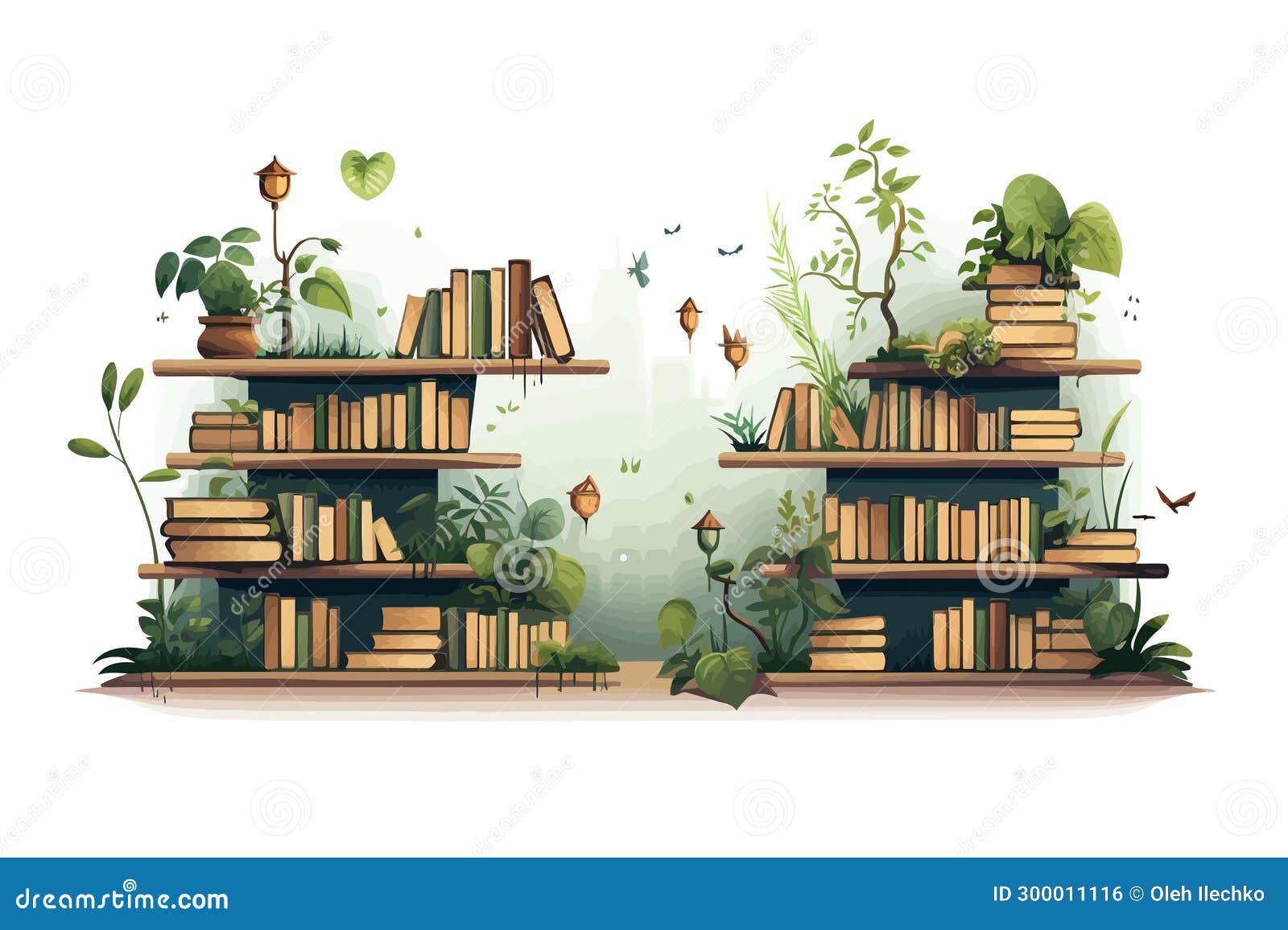 Enchanted Book Library with Floating Shelves Isolated Vector Style ...
