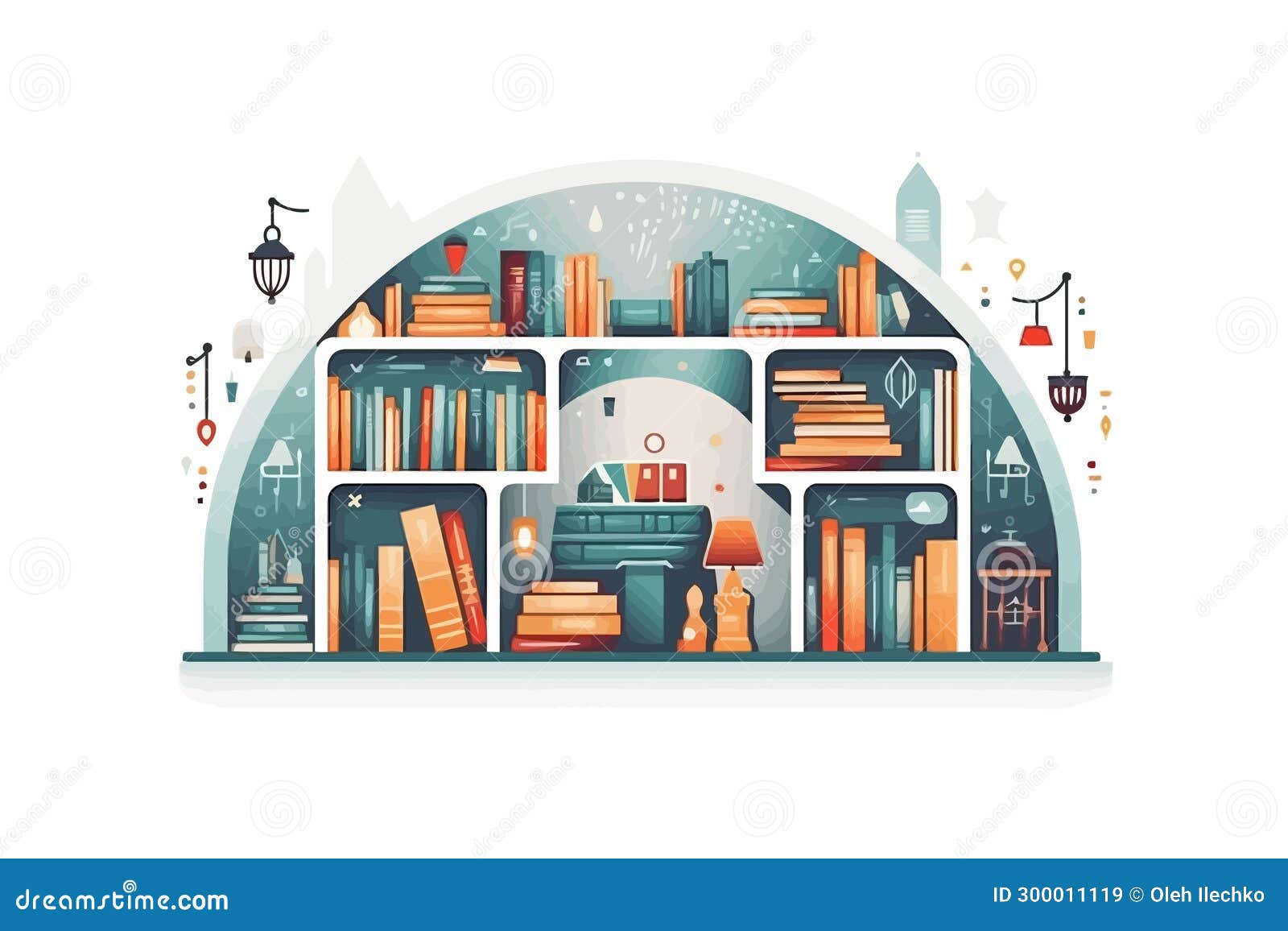 Enchanted Book Library with Floating Shelves Isolated Vector Style ...