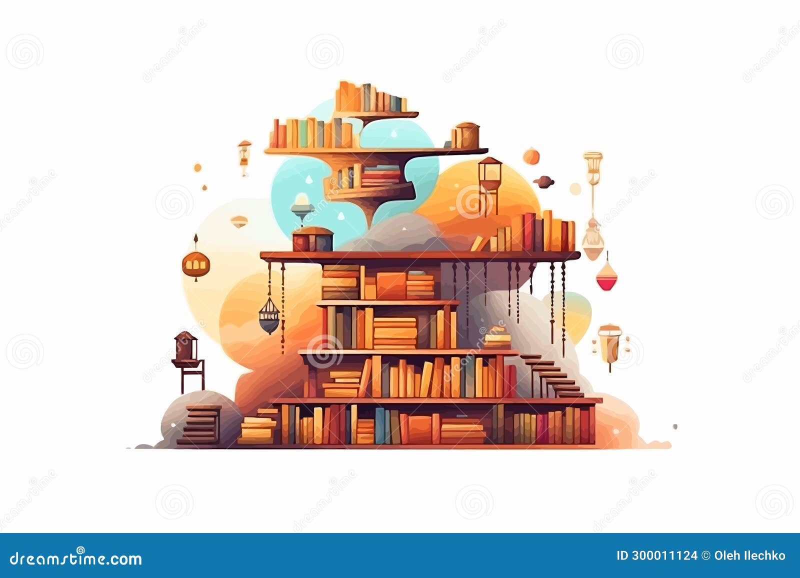 Enchanted Book Library with Floating Shelves Isolated Vector Style ...