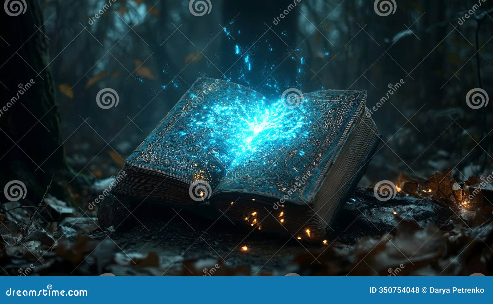 Enchanted Book Emitting Magical Golden Light Stock Photo ...